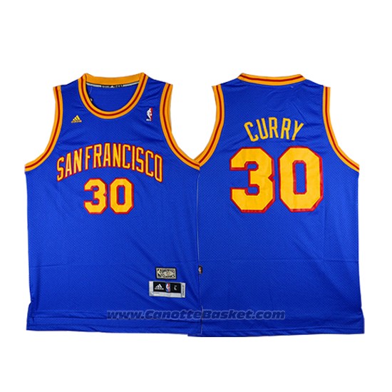 Maglia Golden State Warriors Stephen Curry #30 Retro Blu Poco Prezzo